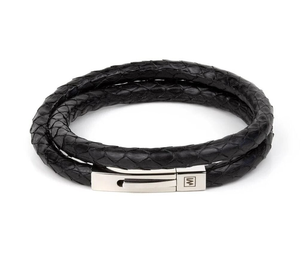 Bracelet double en Python véritable noir et fermoir argenté en vente ...